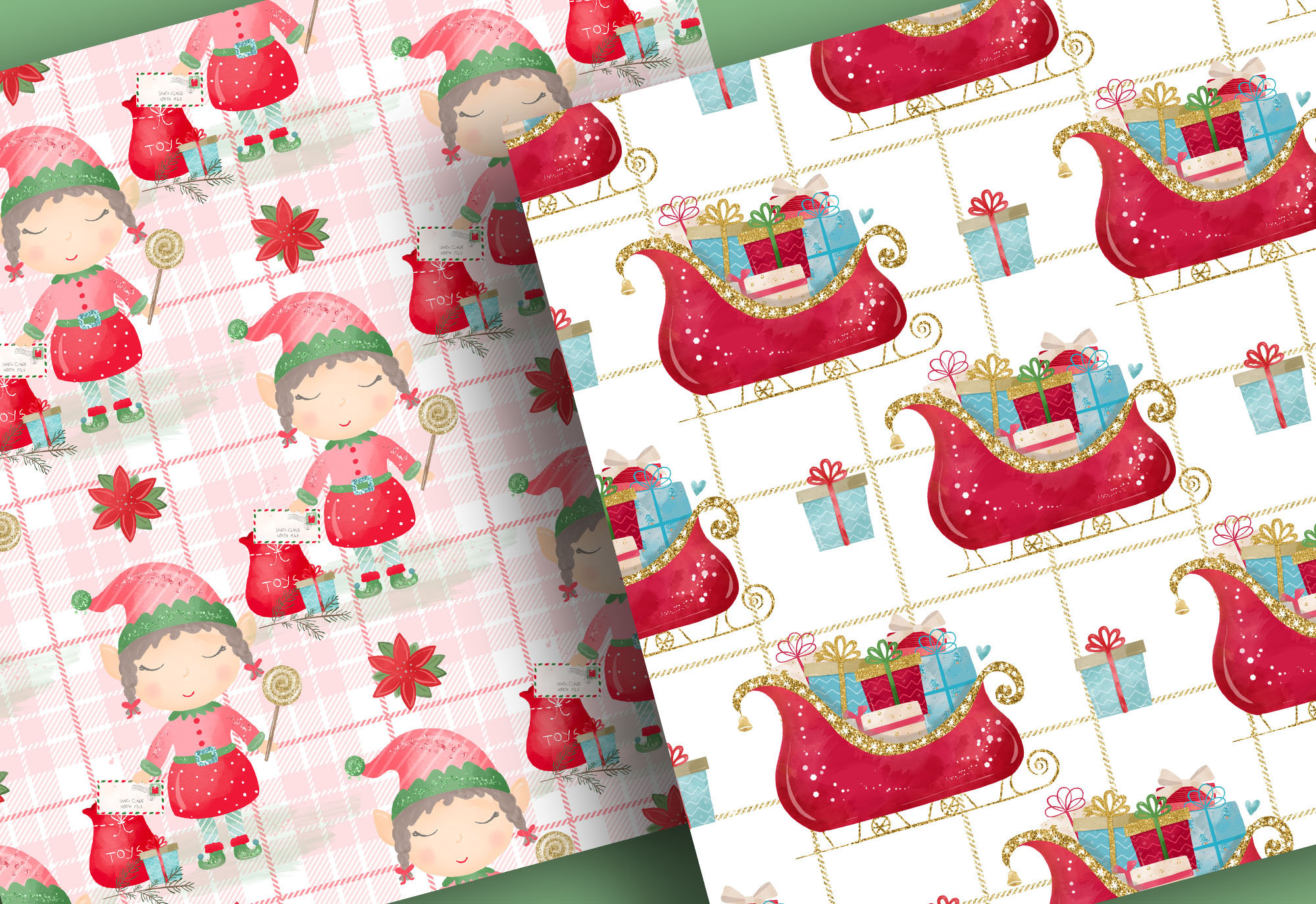 Christmas Elf Digital Paper Pack Presents Pattern Holiday - Etsy