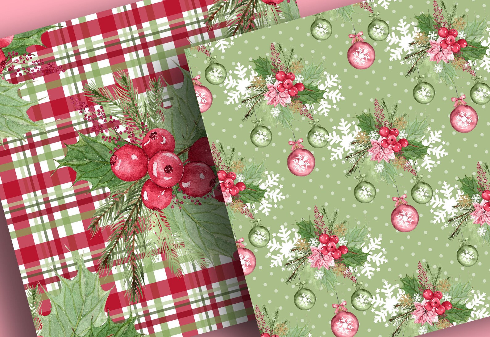 Mistletoe Christmas Winter Digital Paper Pack Christmas | Etsy