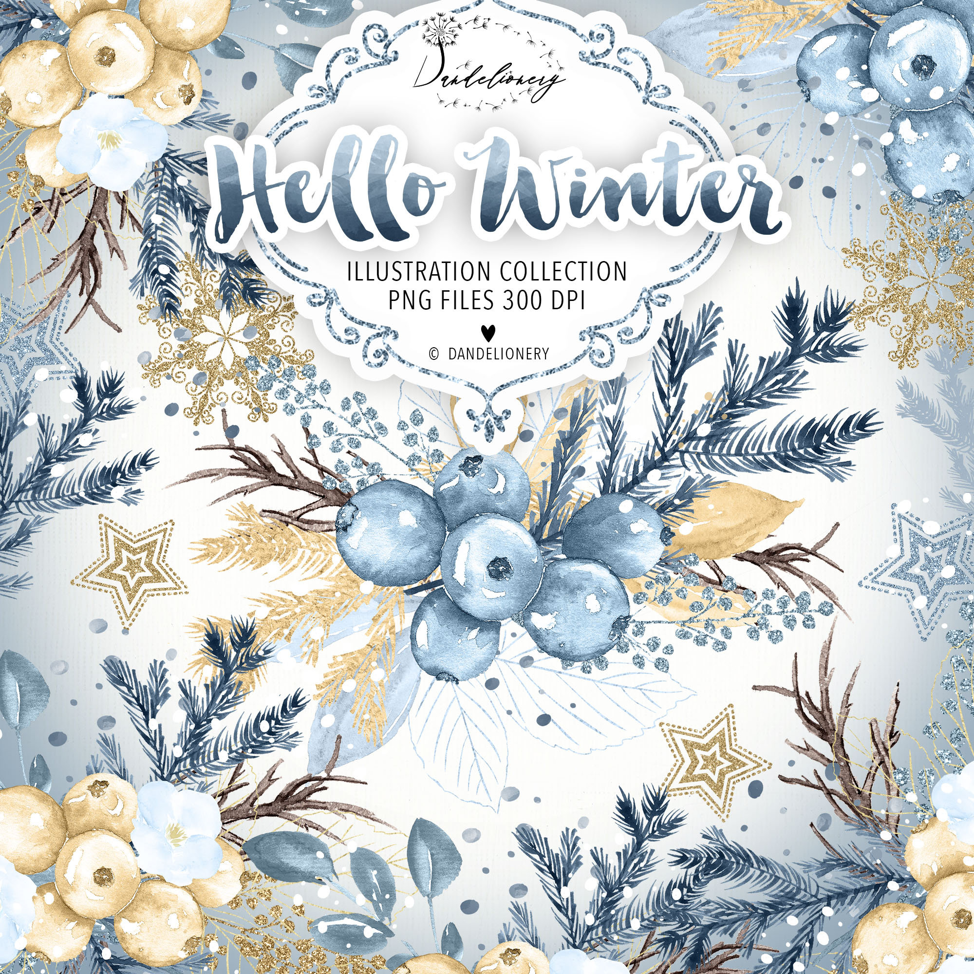 Watercolor Hello Winter Design Christmas Branches Christmas - Etsy