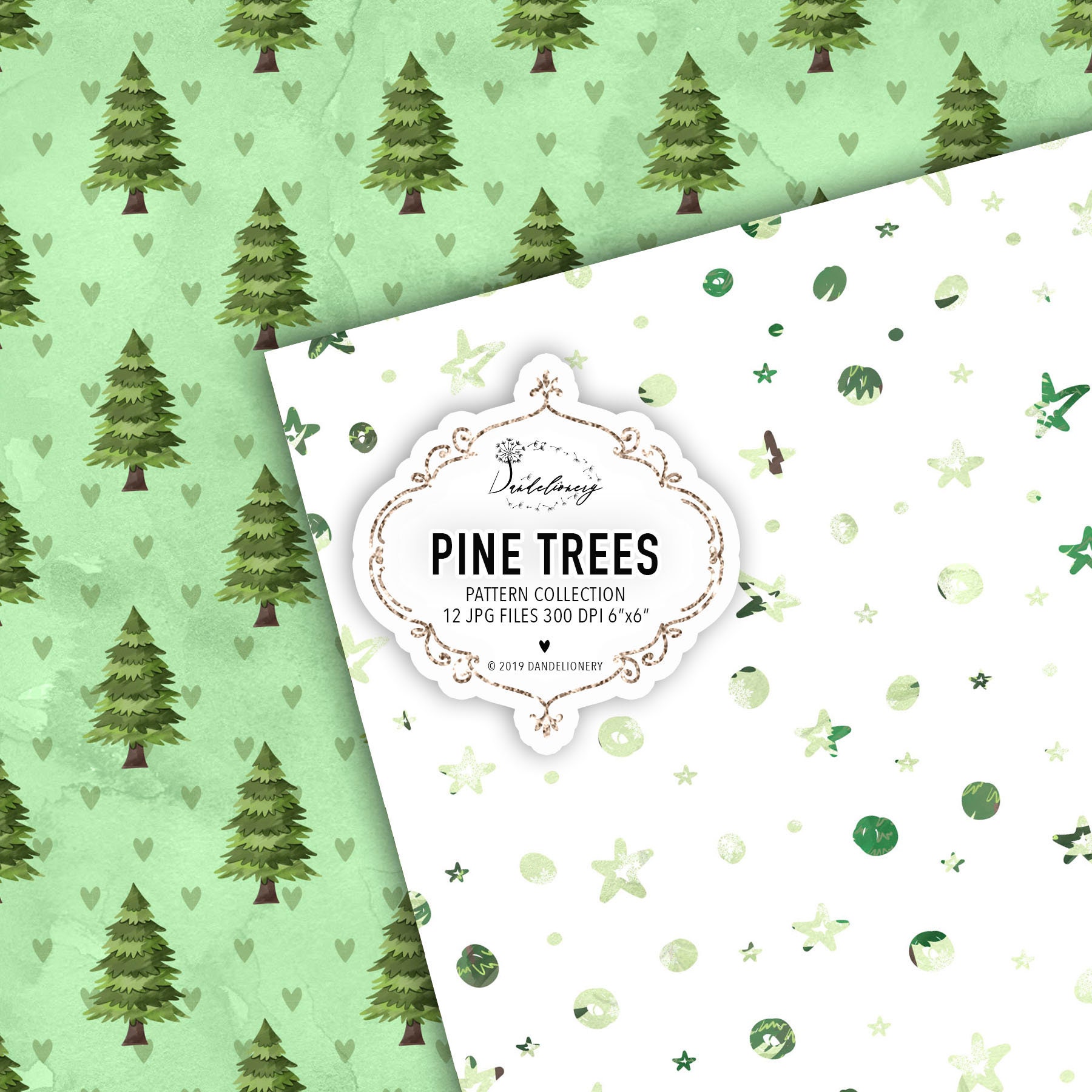 Pine Trees Watercolor Digital Paper Pack Christmas Tree - Etsy