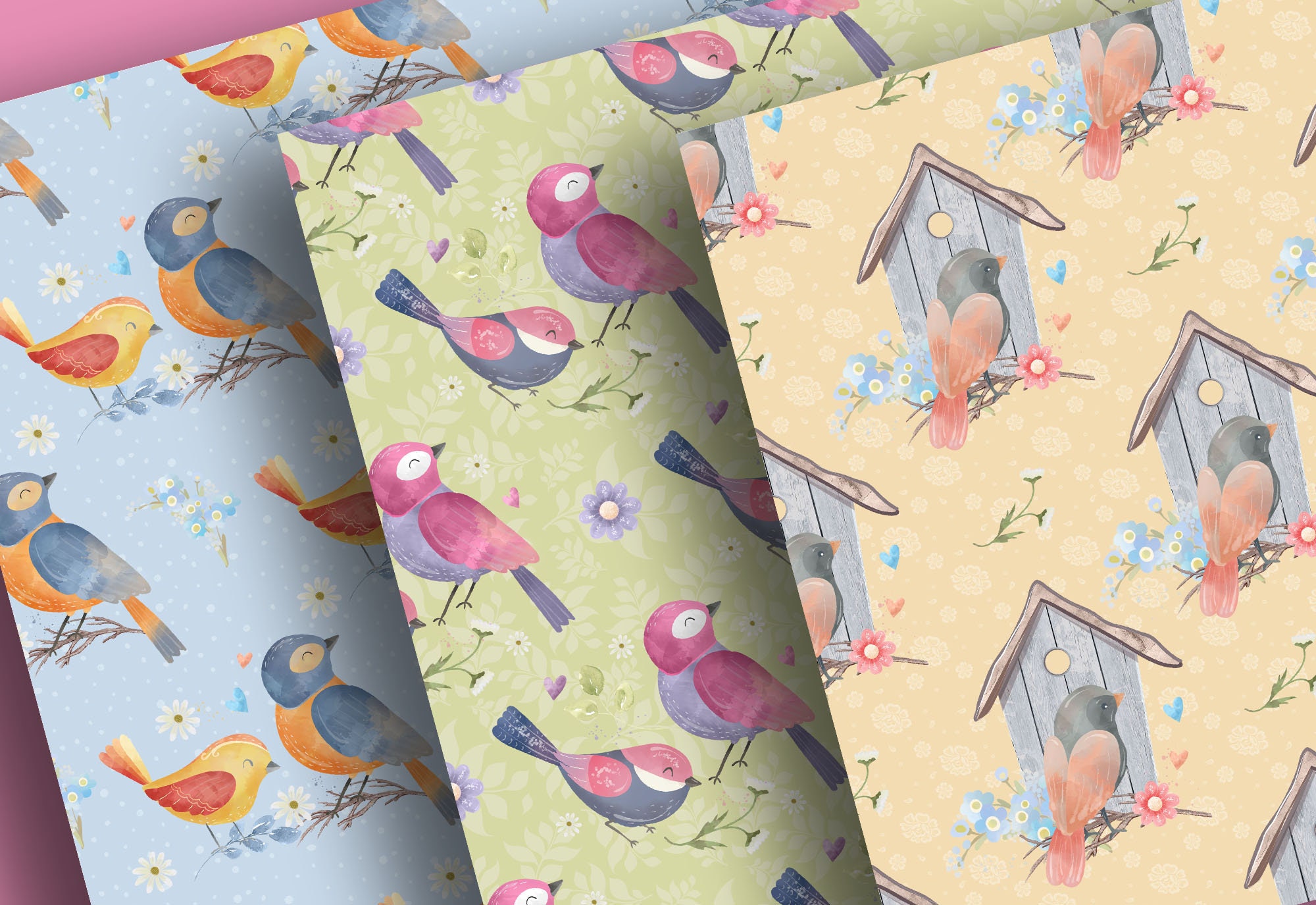 Watercolor Birds Digital Paper Pack Spring Pattern Flower - Etsy