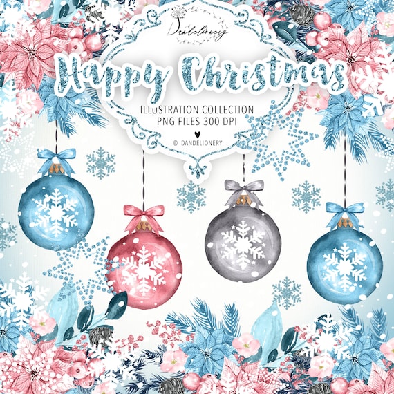 Happy Christmas Winter Blue Design Christmas Branches - Etsy