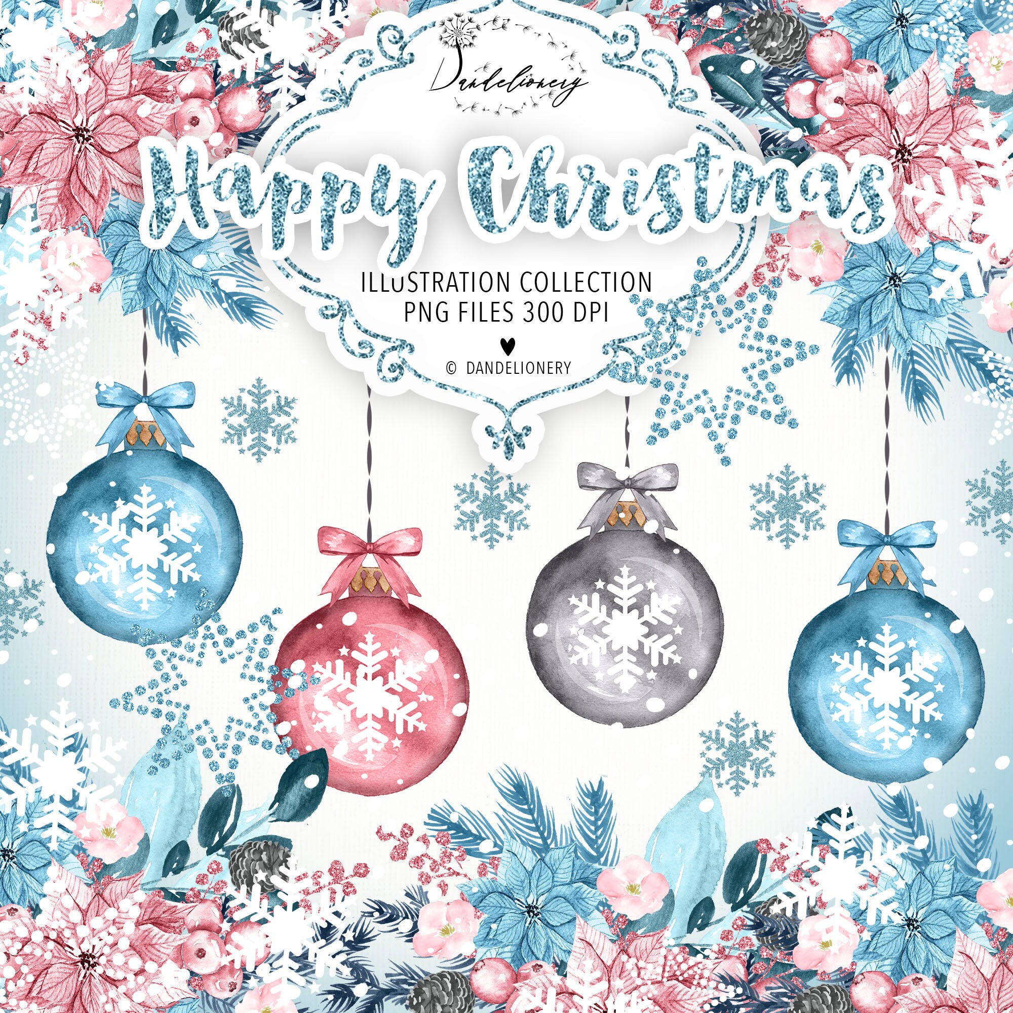 Happy Christmas Winter Blue Design Christmas Branches - Etsy
