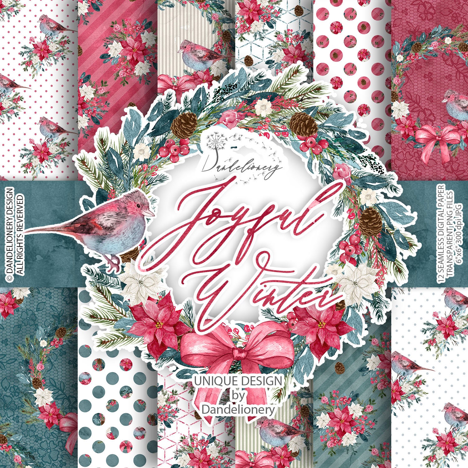 Joyful Winter Digital Paper Pack Christmas Tree Poinsettia - Etsy