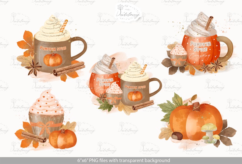 Watercolor Pumpkin Spice Design Cute Pumpkin Spice Clipart - Etsy