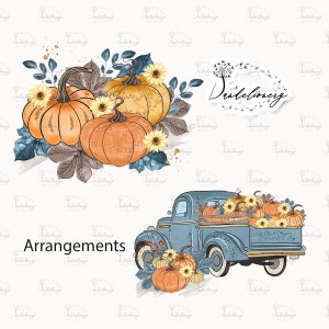 Pumpkin Truck Blue Design, Thanksgiving Stickers, Autumn, Fall, Clip ...