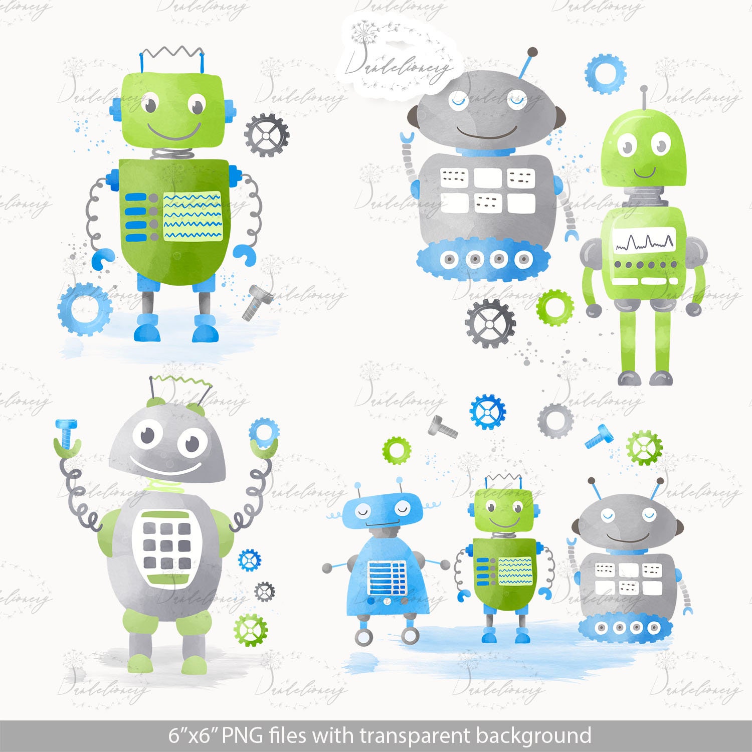 Watercolor Robots Clipart Nursery Clipart Boy Funny Robot - Etsy