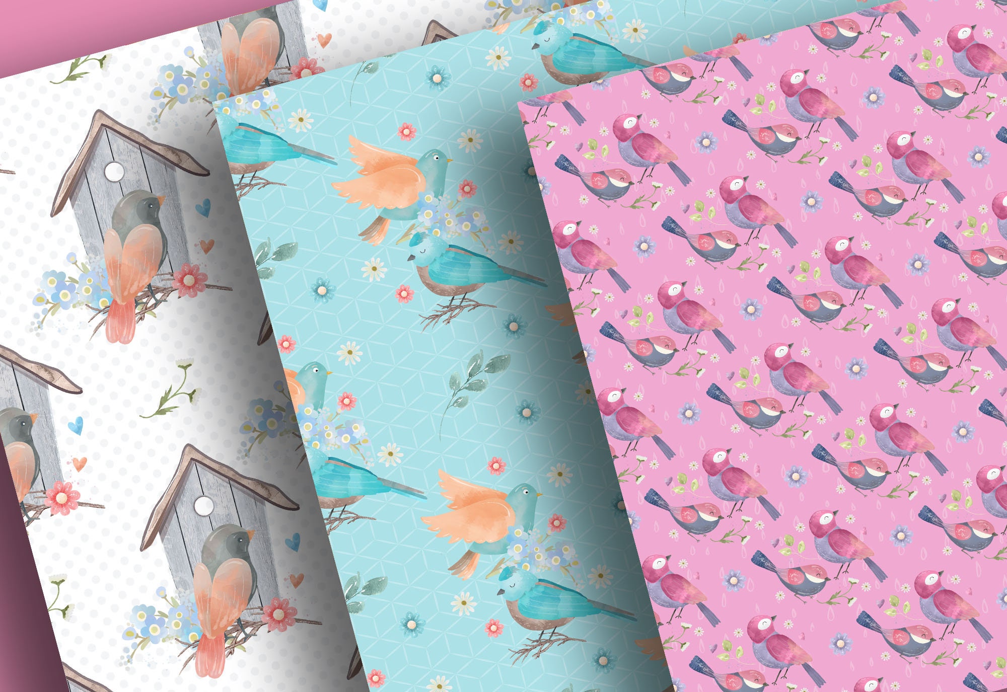 Watercolor Birds Digital Paper Pack Spring Pattern Flower - Etsy