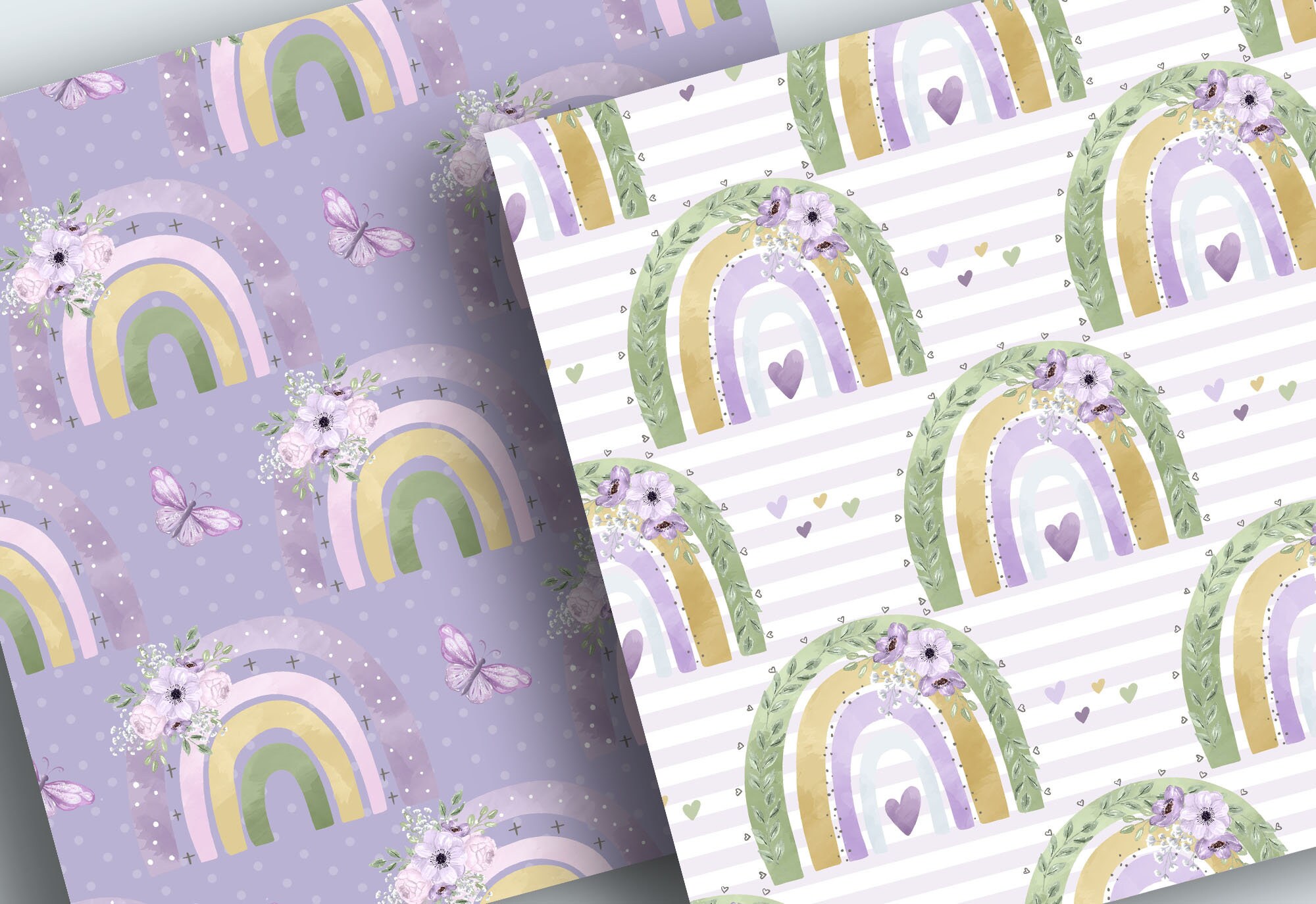 Watercolor Floral Rainbow Digital Paper Pack, Rainbows Paper, Instant ...