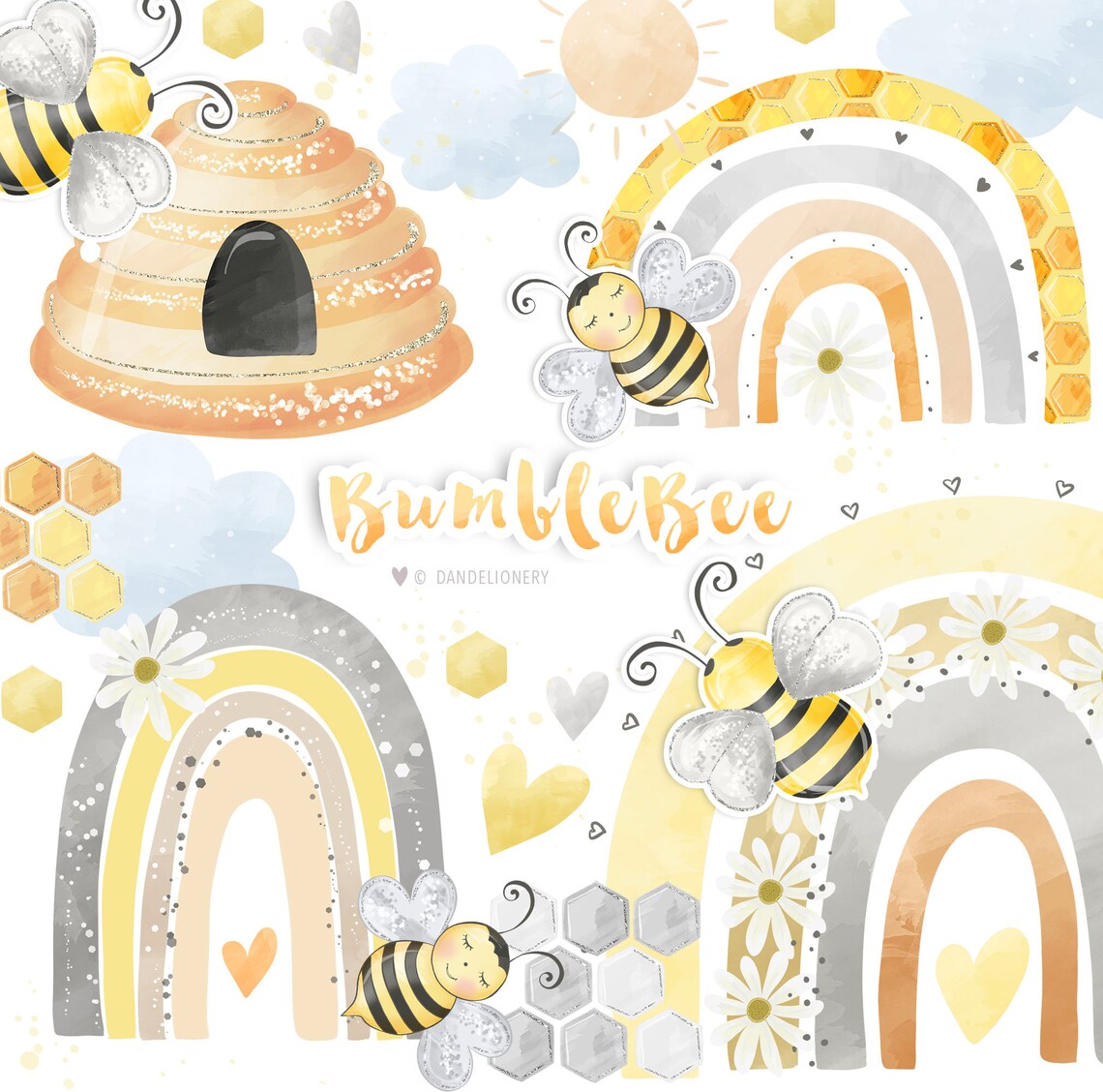 Watercolor Bumble Bee Clipart Ladybug Download Rainbow Bee - Etsy
