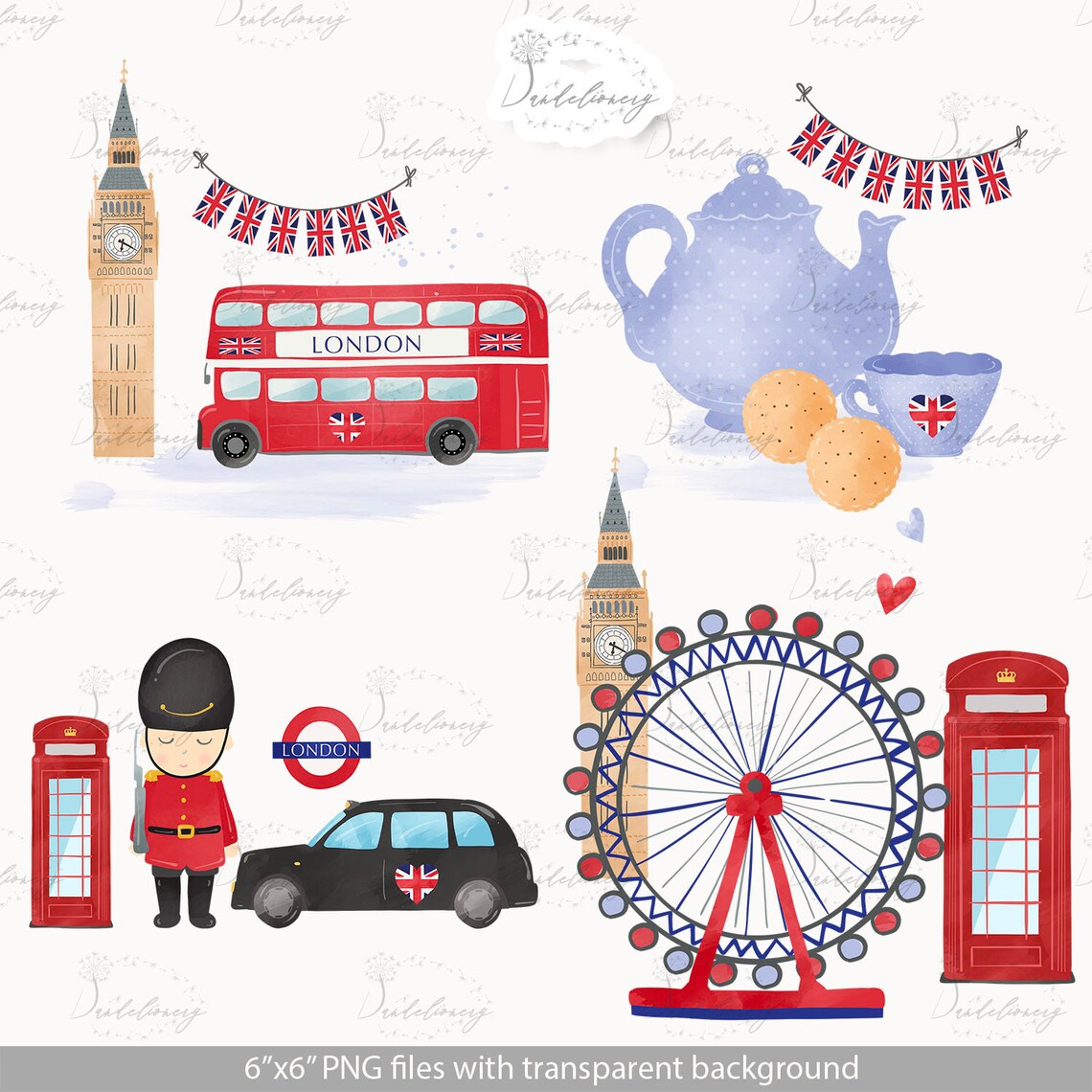 Watercolor I Love London, London Clipart, London Black Taxi, Red ...
