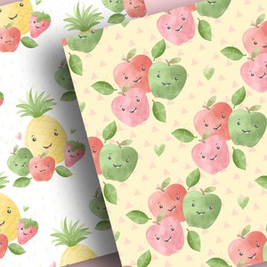 Watercolor Cute Fruit Digital Paper Pack, Fruit Pattern, Pear ...