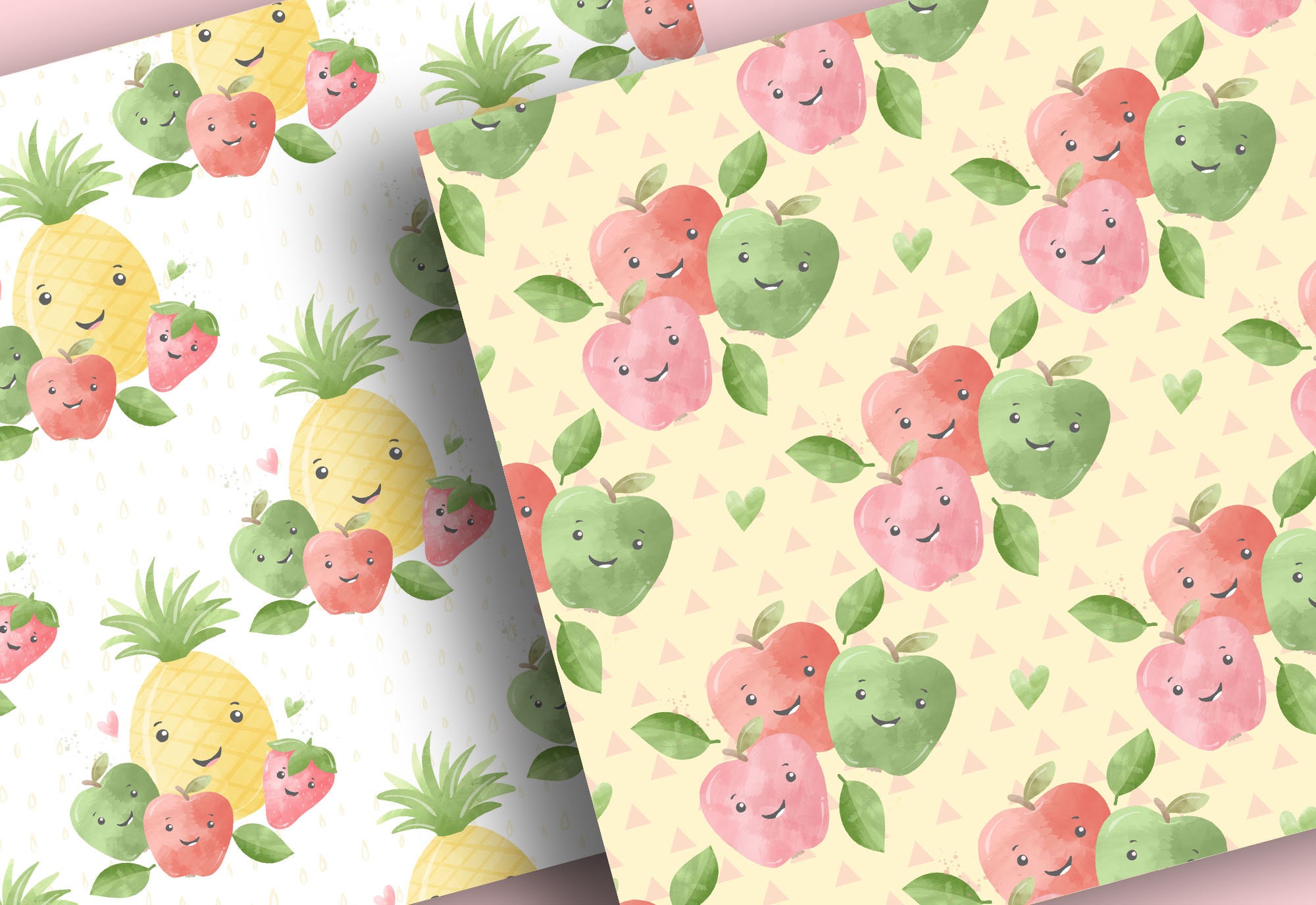 Watercolor Cute Fruit Digital Paper Pack Fruit Pattern Pear | Etsy
