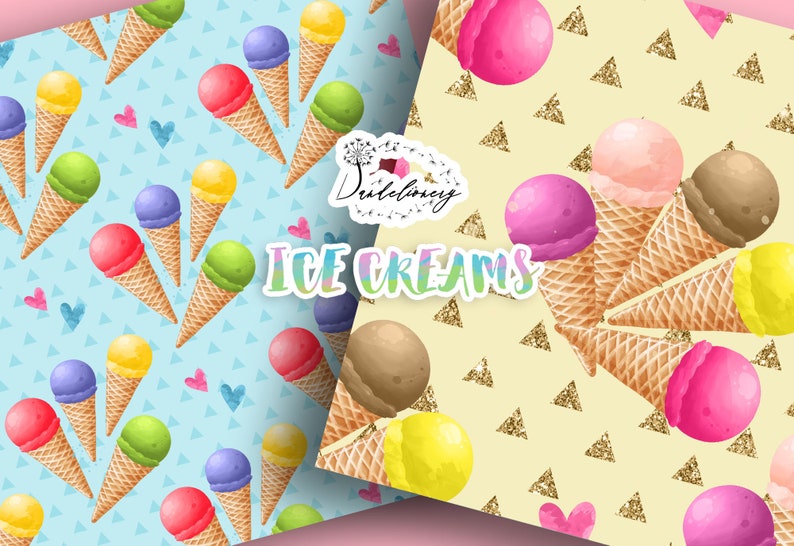 Watercolor Ice Creams Digital Paper Pack Dessert Download | Etsy