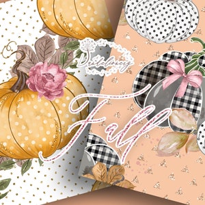 Fall Pumpkin II. Digital Paper Pack, Thanksgiving Stickers, Autumn ...