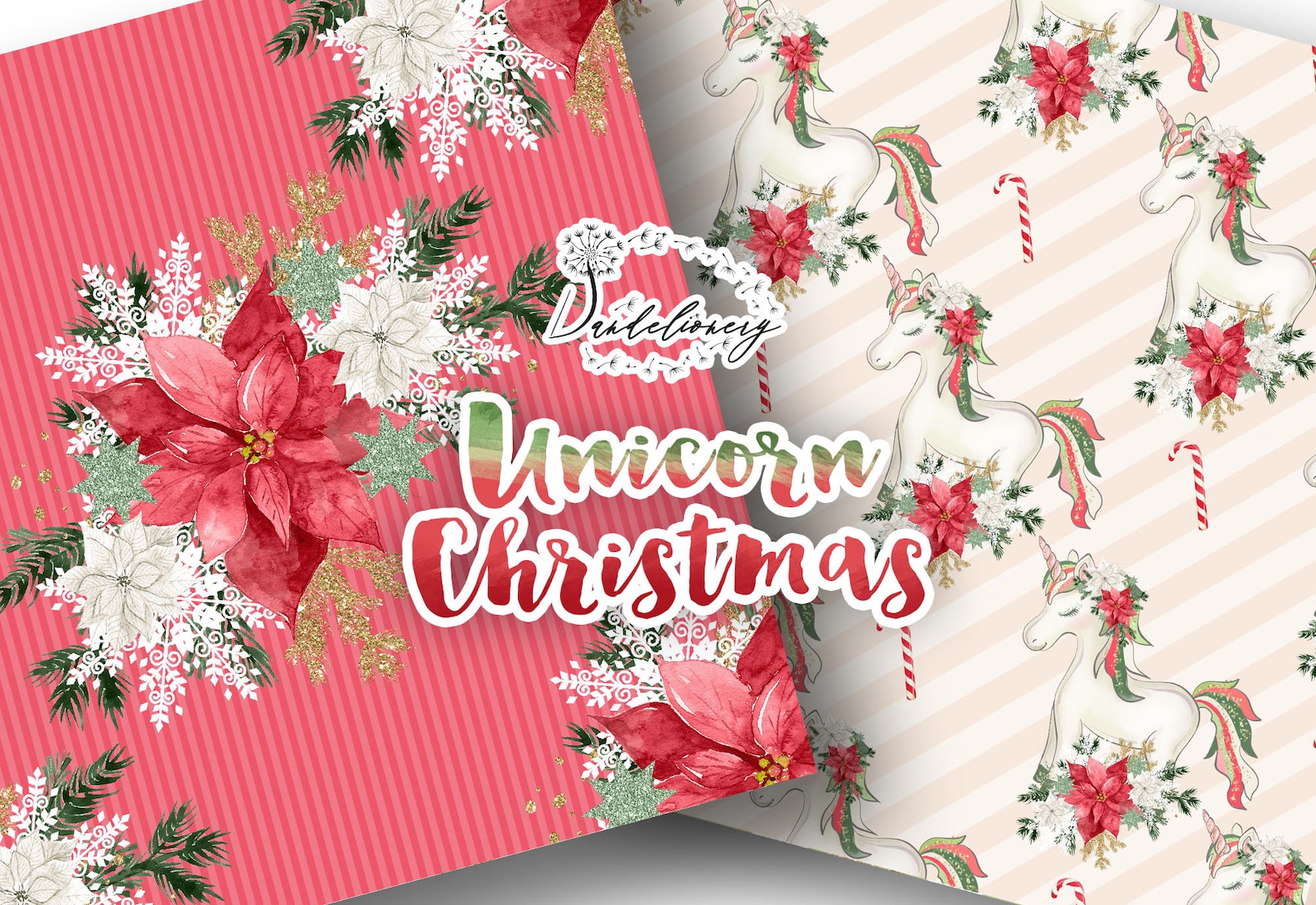 Cute Unicorn Christmas Digital Paper Pack 6x6 - Etsy