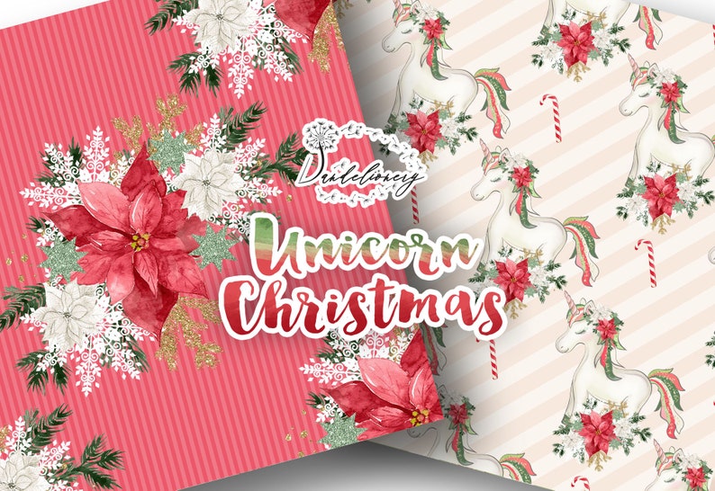 Cute Unicorn Christmas Digital Paper Pack 12x12 - Etsy