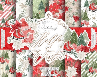 Joyful Winter Digital Paper Pack Christmas Tree Poinsettia | Etsy