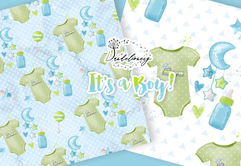 Watercolor It's a Boy! Digital Paper Pack, Nursery , Instant Download ...