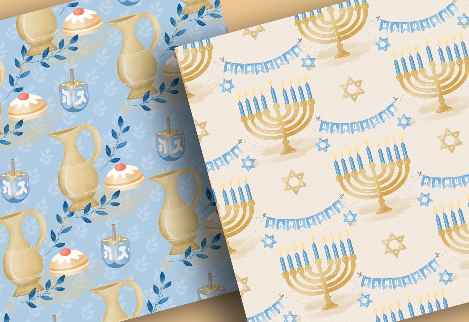 Watercolor Hanukkah Digital Paper Pack Manorah Hanukkah - Etsy