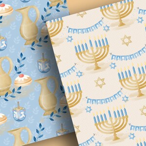 Watercolor Hanukkah Digital Paper Pack, Manorah, Hanukkah Pattern ...