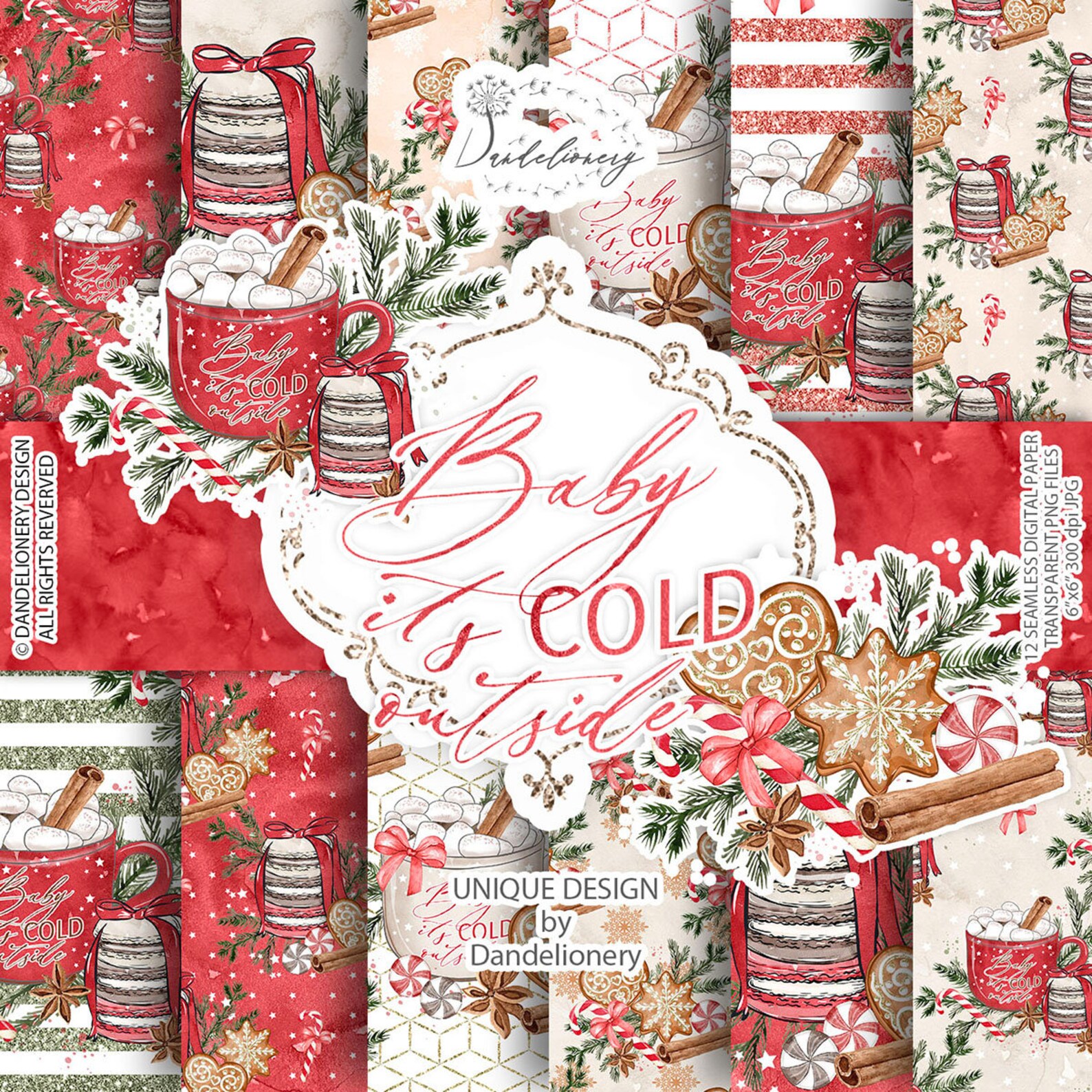 Gingerbread Watercolor Digital Paper Pack, Christmas Pattern, Cute ...