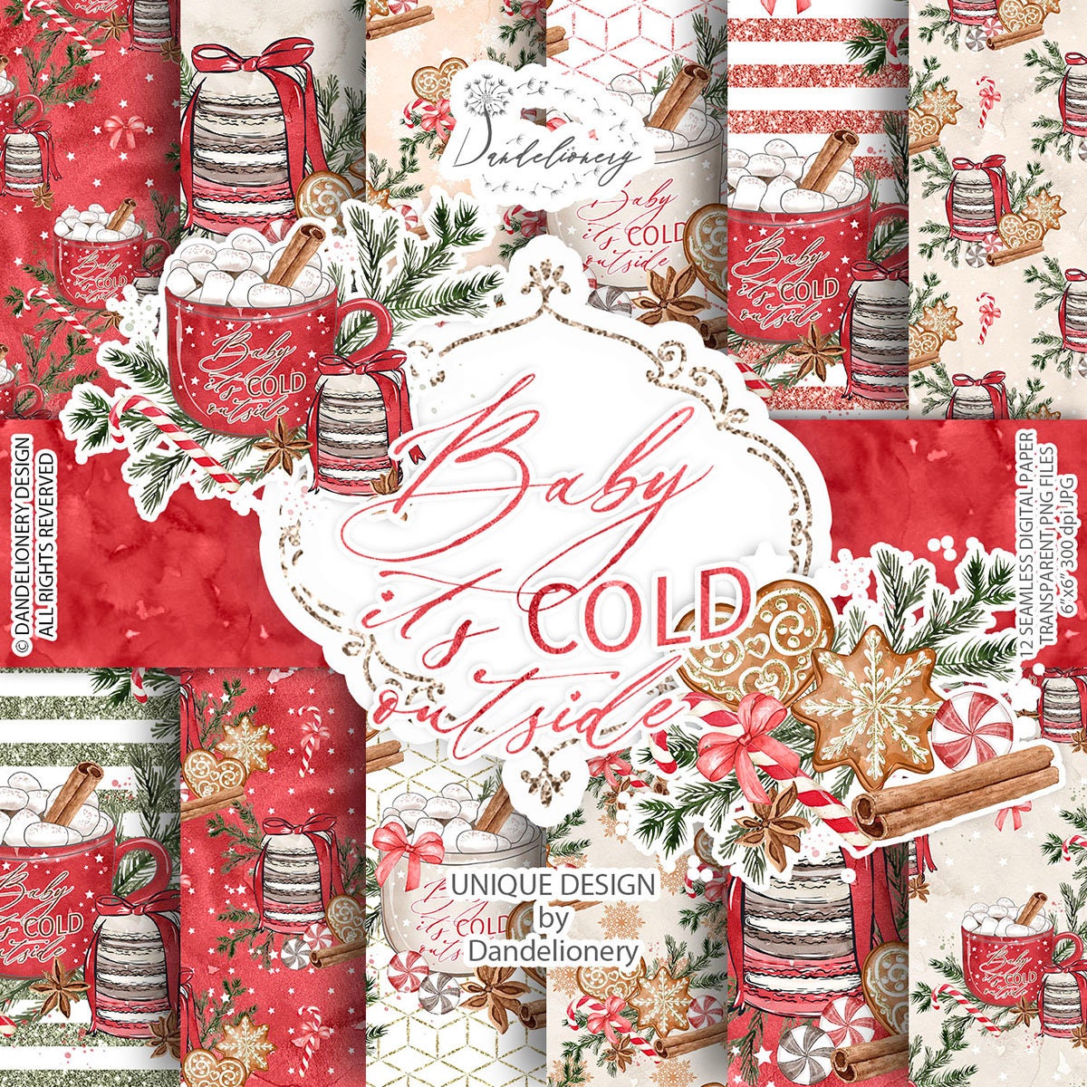 Gingerbread Watercolor Digital Paper Pack, Christmas Pattern, Cute ...