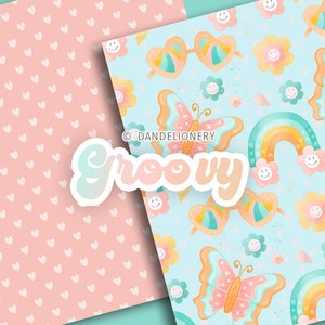 Groovy Digital Paper Pack, Retro, Rainbow, Rainbow Pattern, Hippie Car ...