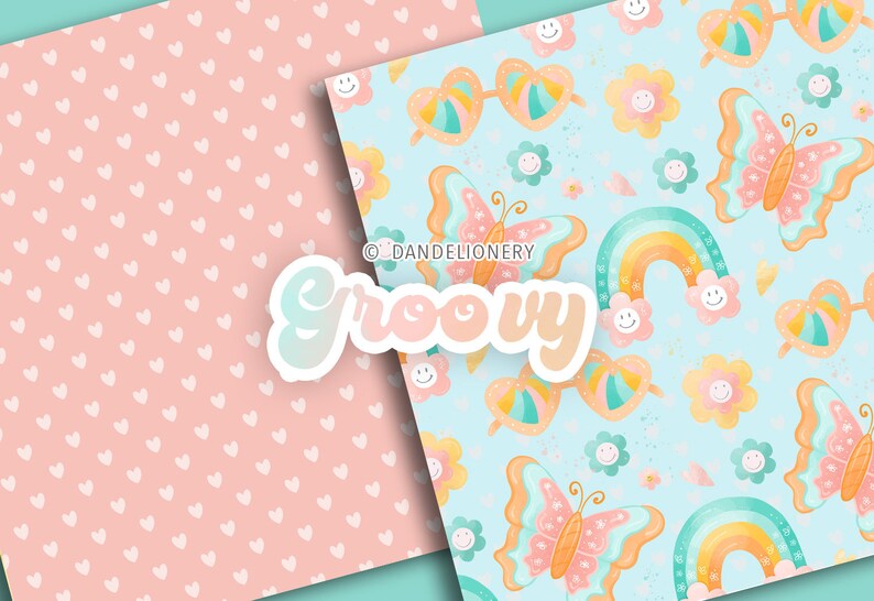 Groovy Digital Paper Pack Retro Rainbow Rainbow Pattern - Etsy