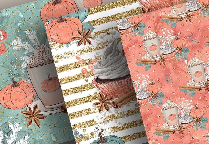 Pumpkin Latte Digital Paper Pack, Thanksgiving Clipart, Autumn Clip Art ...