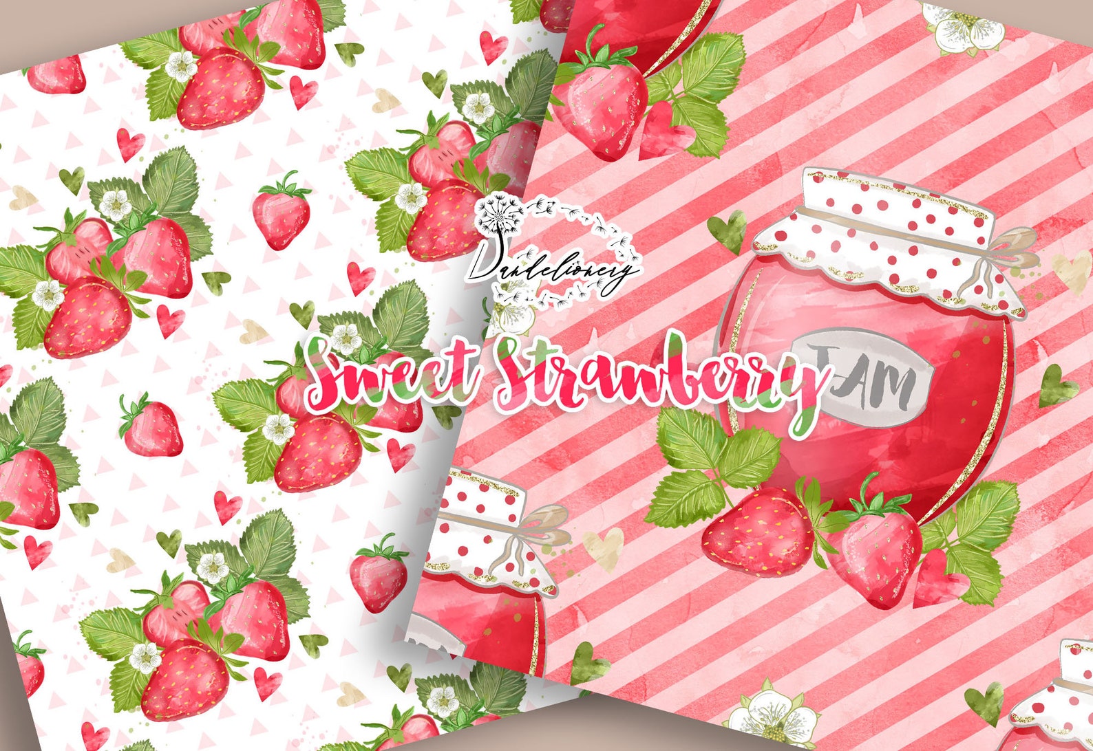 Watercolor Strawberry Digital Paper Pack Strawberry Instant | Etsy