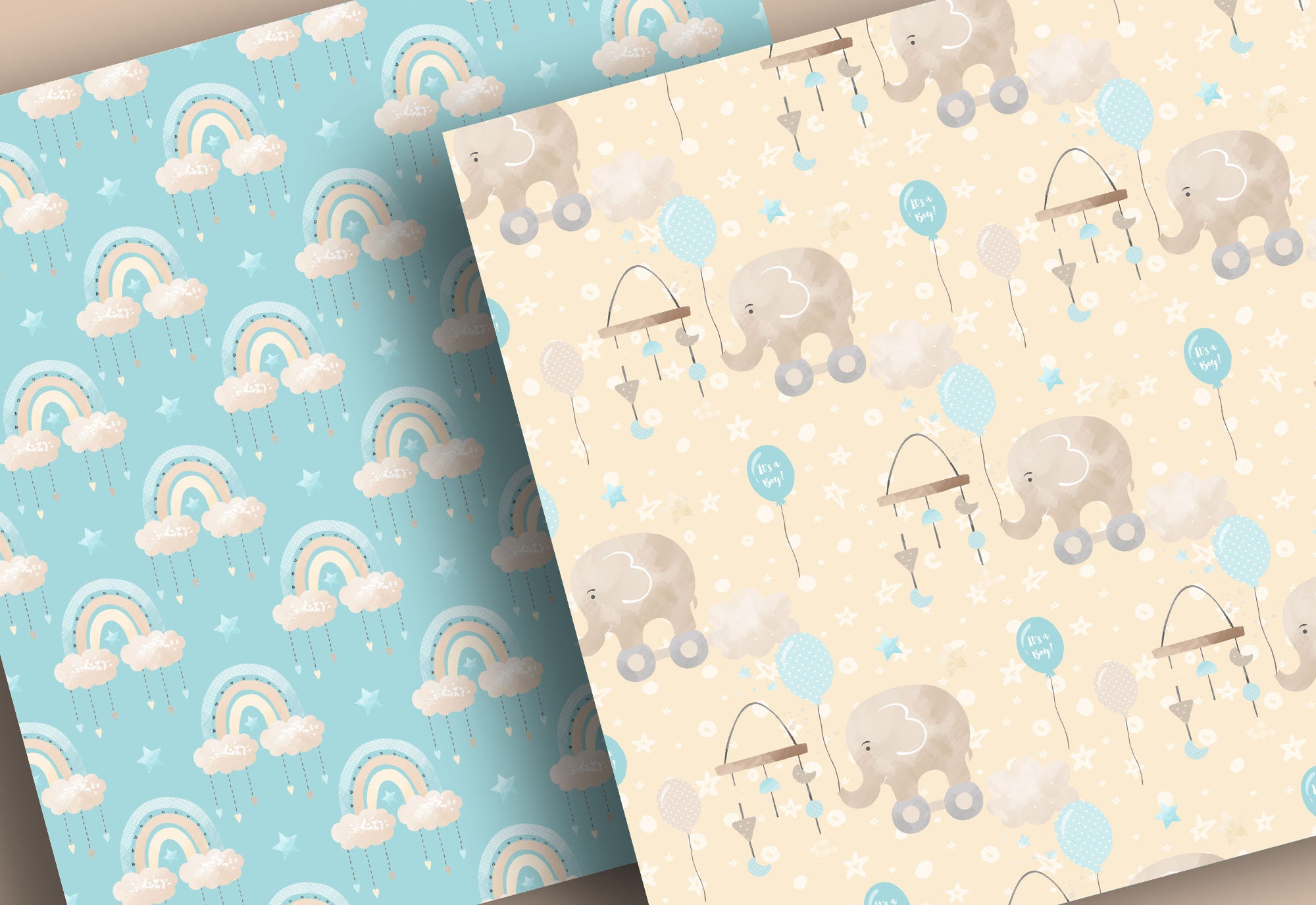 Watercolor It's a Boy Digital Paper Pack Rainbows | Etsy