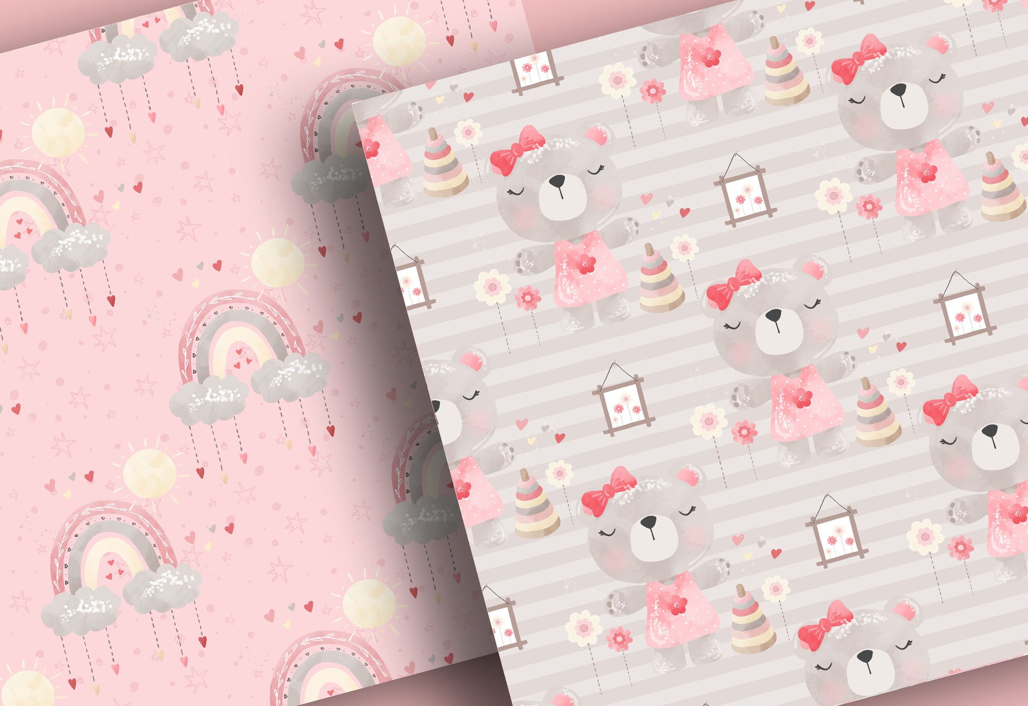 Watercolor Baby Girl Digital Paper Pack Rainbows Background | Etsy