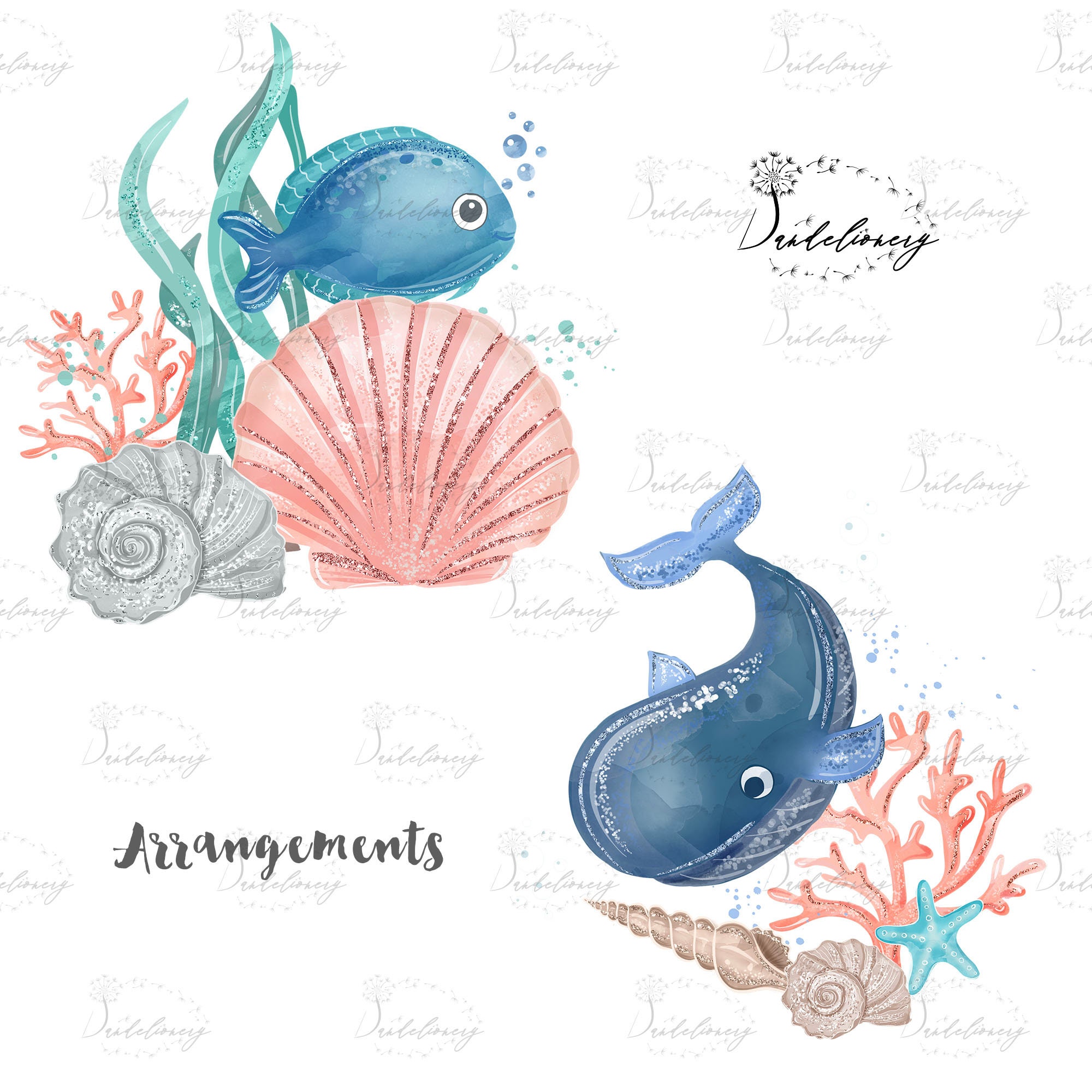 Watercolor Ocean Life Clipart Sea Animals Download Instant - Etsy