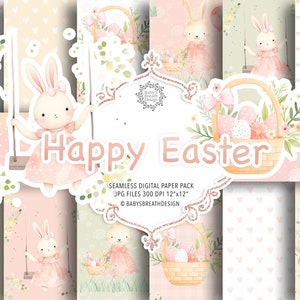 Watercolor Happy Easter Digital Paper Pack, Spring Pattern, Romantic ...