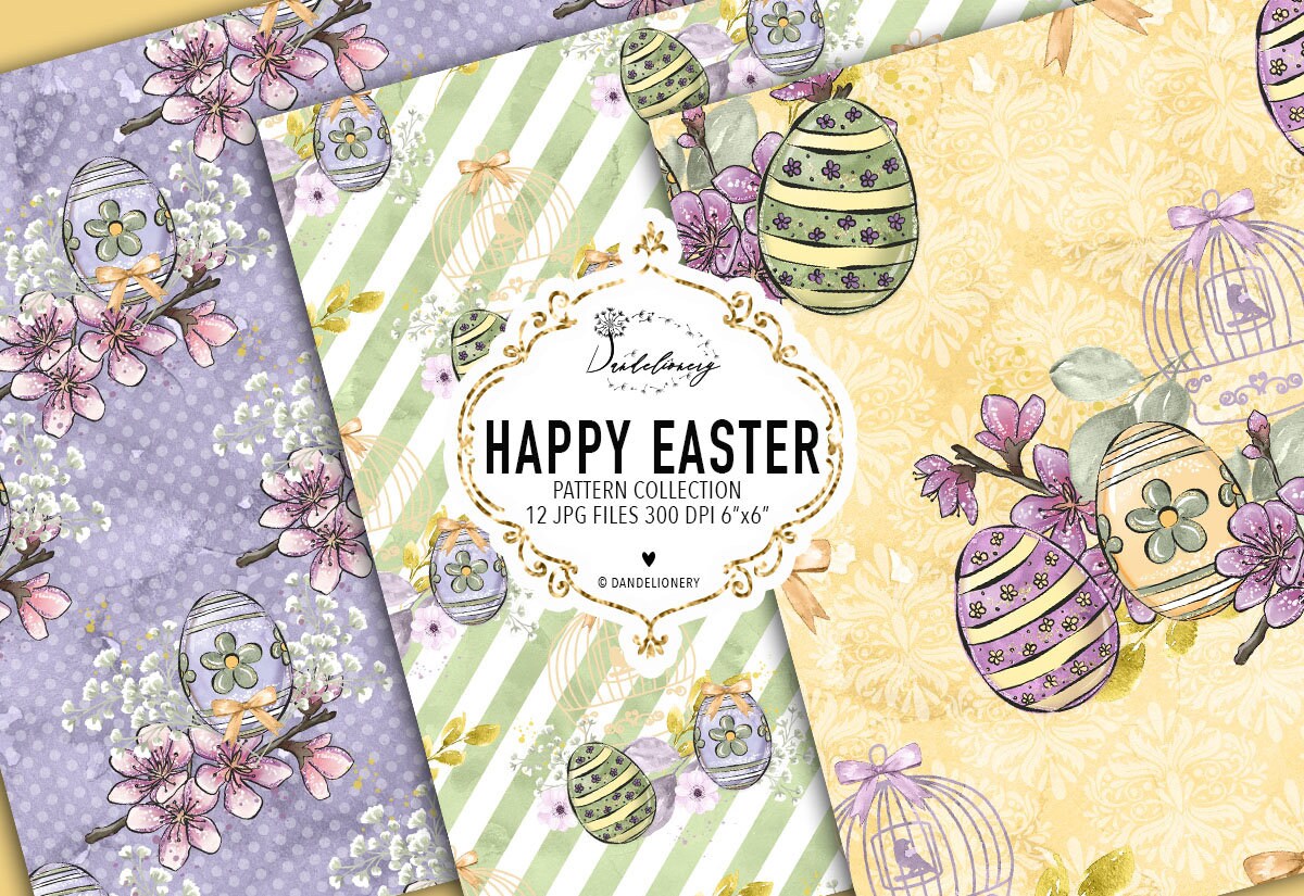 Happy Easter digital paper pack Garden Flower pattern Hand | Etsy