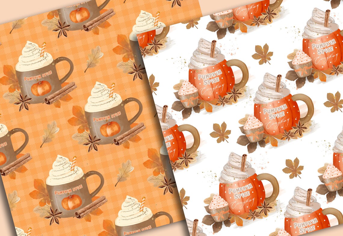 Watercolor Pumpkin Spice Digital Paper Pack, Cute Pumpkin Spice Pattern ...