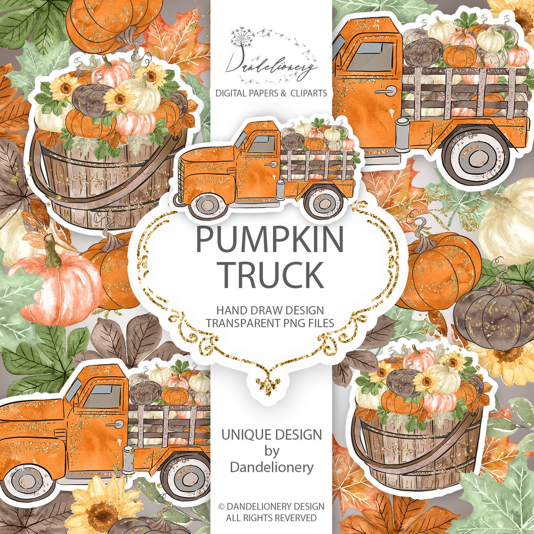 Pumpkin Truck Design, Thanksgiving Stickers, Autumn, Fall, Clip Art ...