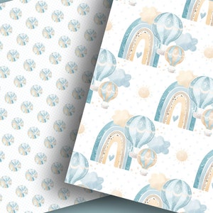 Watercolor Baby Elephant Digital Paper Pack Boy, Rainbows Digital Paper ...