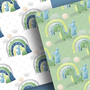 Watercolor Baby Dino Digital Paper Pack, Rainbow, Baby Boy Pattern ...