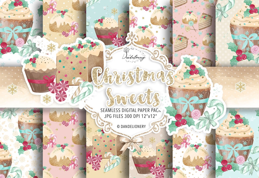 Christmas Sweets Digital Paper Pack, Cute, Candy Cane, Christmas Clip ...