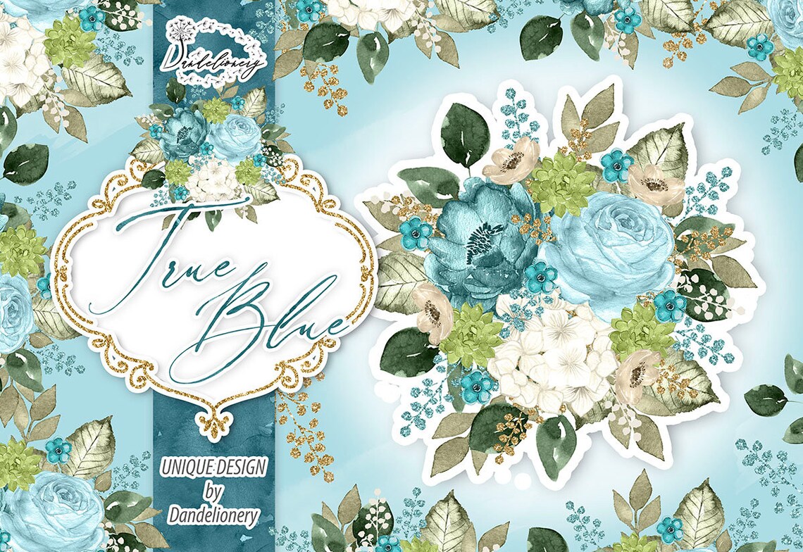 Watercolor True Blue Design Garden Flower Clip Art Hand - Etsy
