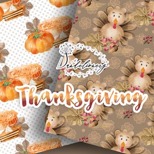 Watercolor Thanksgiving Digital Paper Pack, Autumn Leaves, Thanksgiving ...