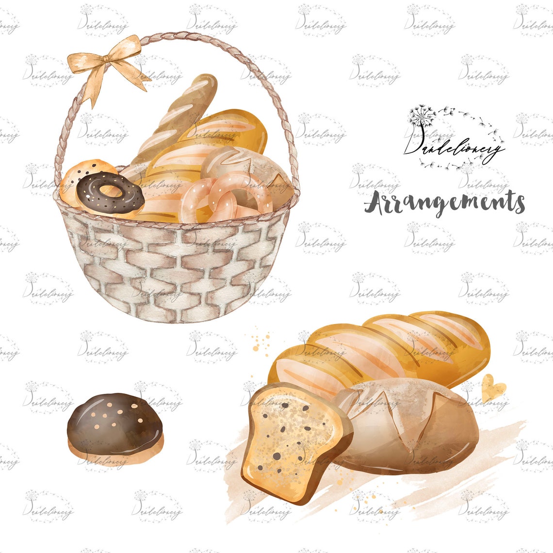 Watercolor Bakery Design Watercolor Bread Clipart Baked - Etsy