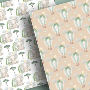 Watercolor Baby Elephant Green Digital Paper Pack, Rainbows Digital ...