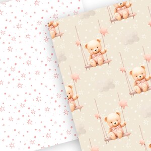 Blush Teddy Bear Digital Paper Pack, Sleepy Teddy Bears, Baby Bear ...