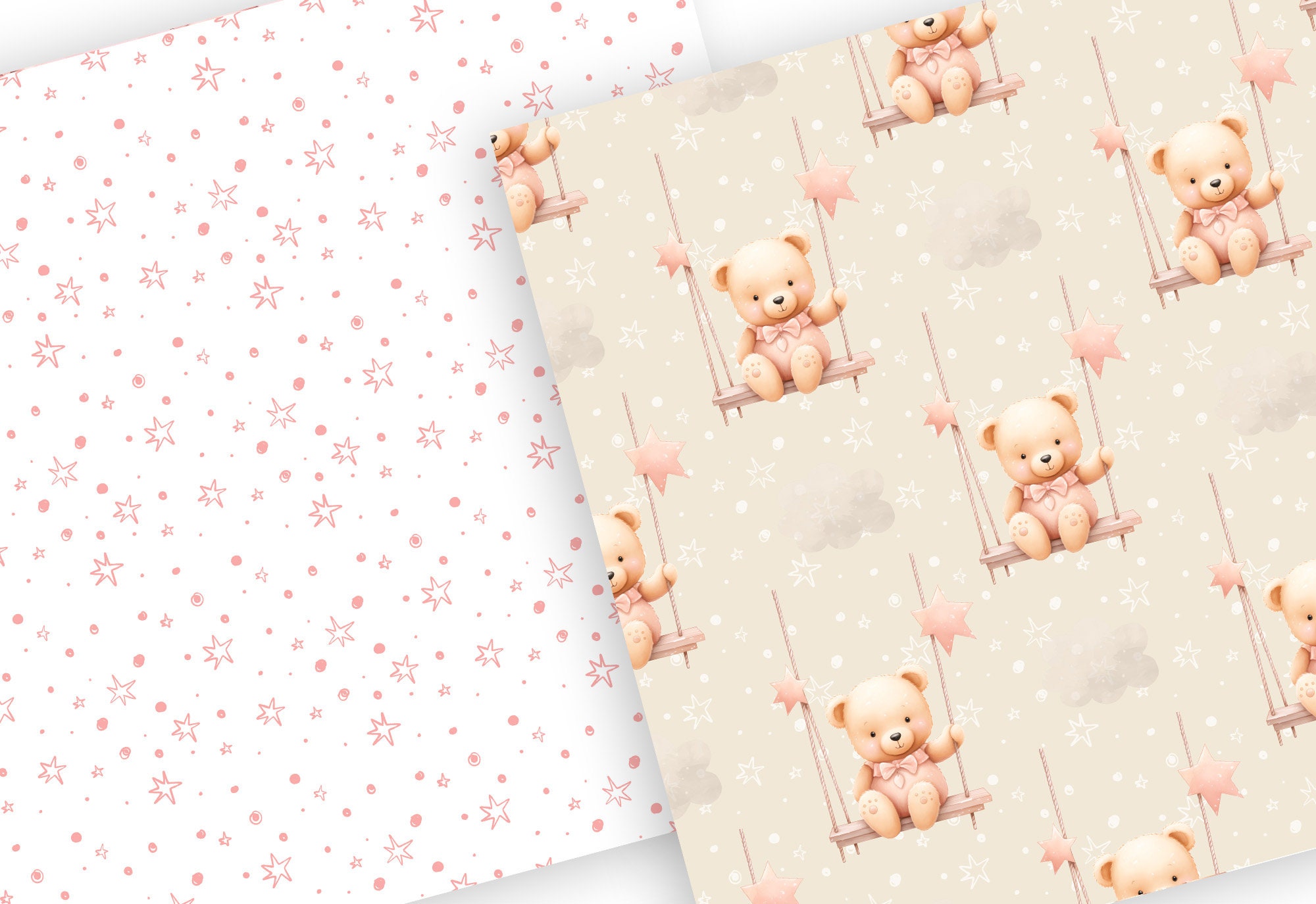 Blush Teddy Bear Digital Paper Pack, Sleepy Teddy Bears, Baby Bear ...