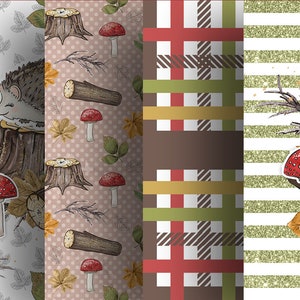 Sweet Forest Digital Paper Pack, Hedgehog, Mushroom, Autumn, Fall ...