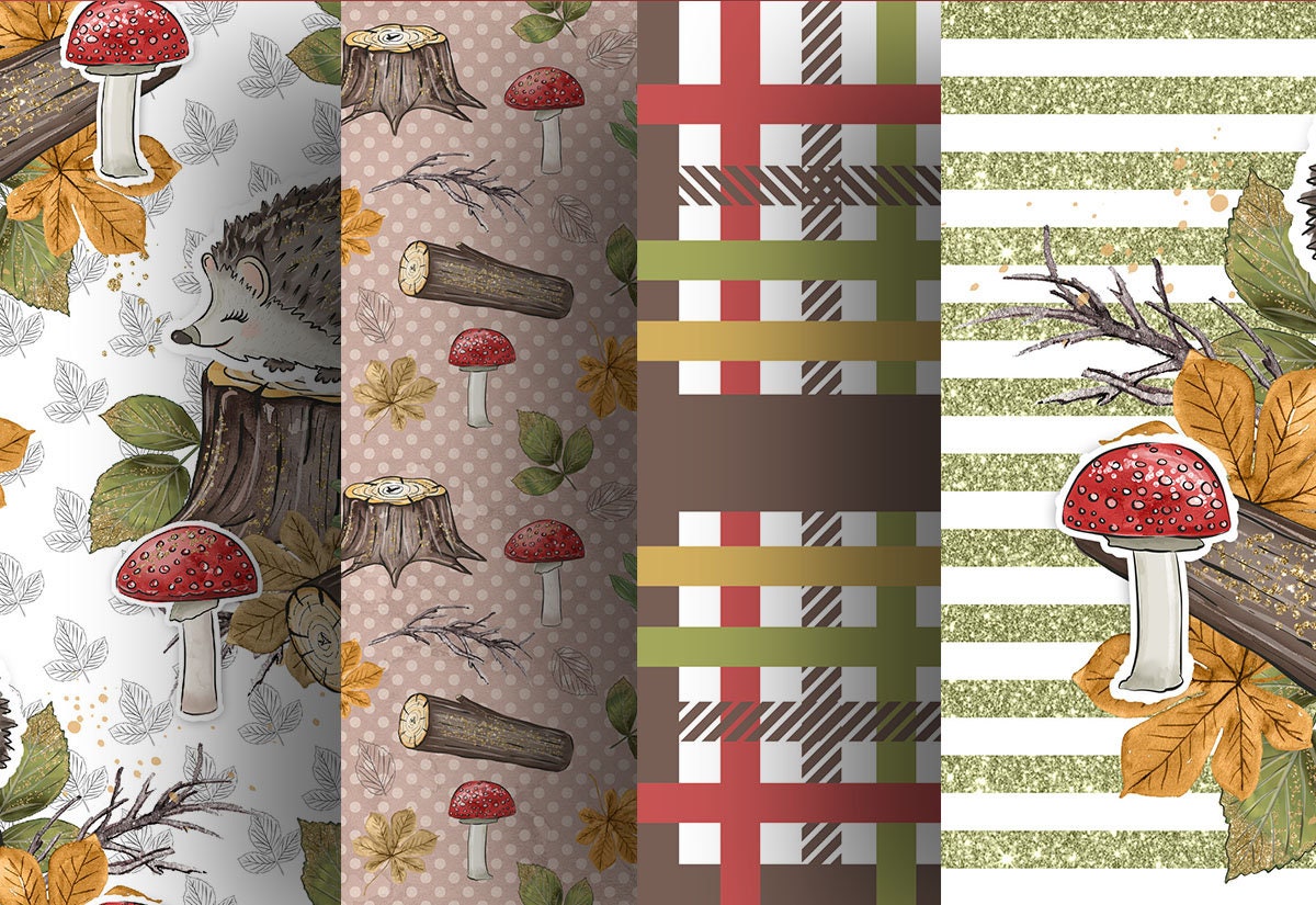 Sweet Forest Digital Paper Pack Hedgehog Mushroom Autumn - Etsy