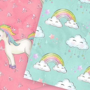 Watercolor Unicorns Digital Paper Pack, Rainbow Unicorns Download ...